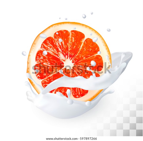 Ripe Grapefruit Milk Splash On Transparent Stock Vector (Royalty Free ...