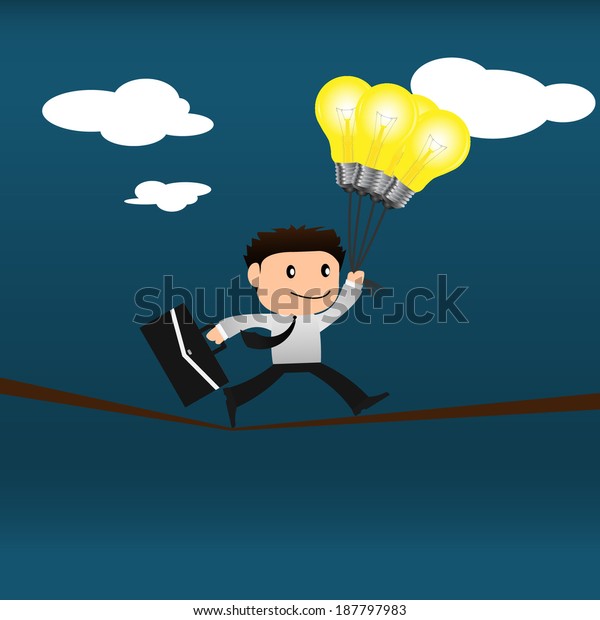 Risk Conceptbusinessman Light Bulb Balancing On Stock Vector (Royalty ...