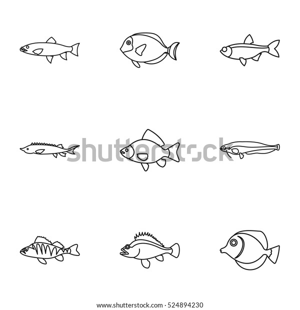 River Fish Icons Set Outline Illustration Stock Vector (Royalty Free ...