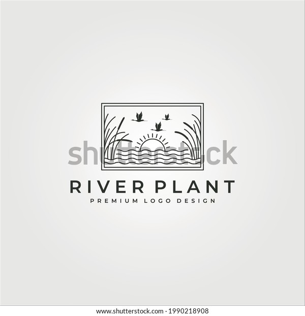 River Plant Landscape Vector Logo Line Stock Vector (Royalty Free ...