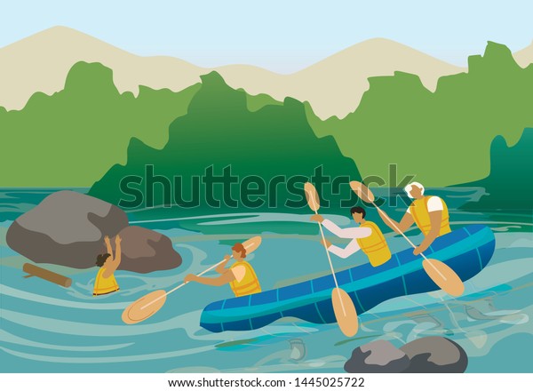 River Rescuers Team Cartoon Vector Illustration Stok Vektör (Telifsiz ...