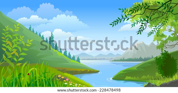 River Scenic Valley Stock Vector (Royalty Free) 228478498 | Shutterstock