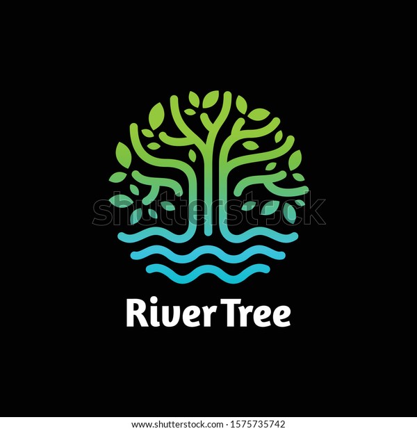 River Tree Eco Logo Line Art Stock Vector (Royalty Free) 1575735742 ...