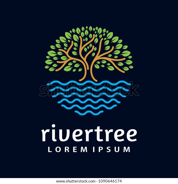 River Tree Logo Circle Shape Design Stock Vector (Royalty Free) 1090646174