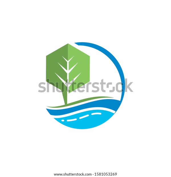 River Tree Logo Design Vector Template Stock Vector (Royalty Free ...