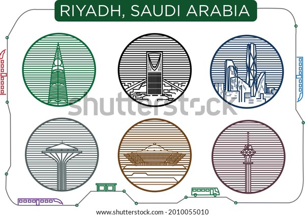 Riyadh Landmarks Metro Train Transport Concept Stock Vector (Royalty ...