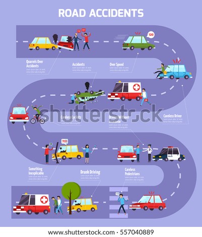 Road Accident Infographic Flowchart Driving Symbols 스톡 벡터(사용료 없음 ...
