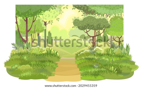 Road Amusing Beautiful Forest Landscape Cartoon Stock Vector (Royalty ...