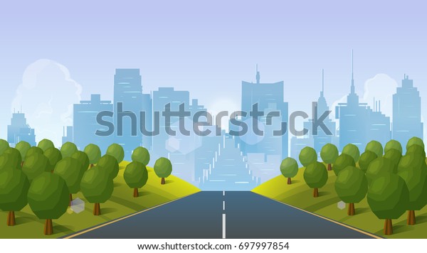 Road City Landscape Vector Illustration Stock Vector (Royalty Free ...