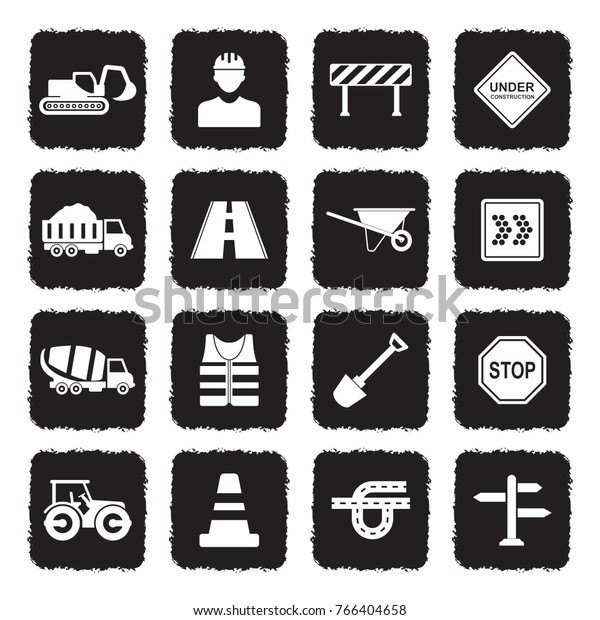 Road Construction Icons Grunge Black Flat Stock Vector (Royalty Free ...
