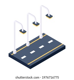 Road Lights Depicting Night Road Isometric Stock Vector (Royalty Free ...