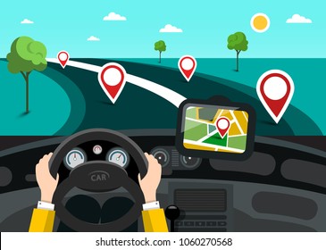 Road Map Hands On Steering Wheel Stock Vector (Royalty Free) 1060270568 ...