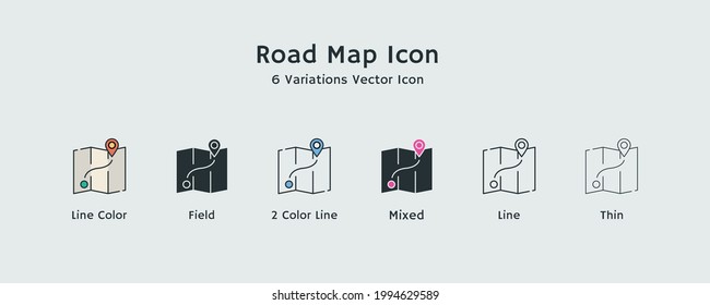 Road Map Icon Design Line Mixed Stock Vector (Royalty Free) 1994629589 ...