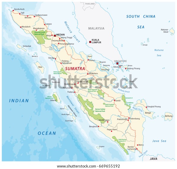 Road Map Indonesian Island Sumatra Stock Vector (Royalty Free ...