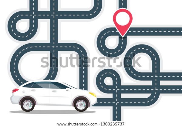 Road Map White Car On Start Stock Vector (Royalty Free) 1300235737 ...