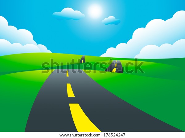 Road On Hills Landscape Vector Illustration Stock Vector (Royalty Free ...