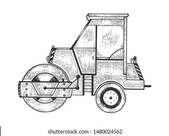 Road Roller Tractor Machine Sketch Engraving Stock Vector (Royalty Free ...