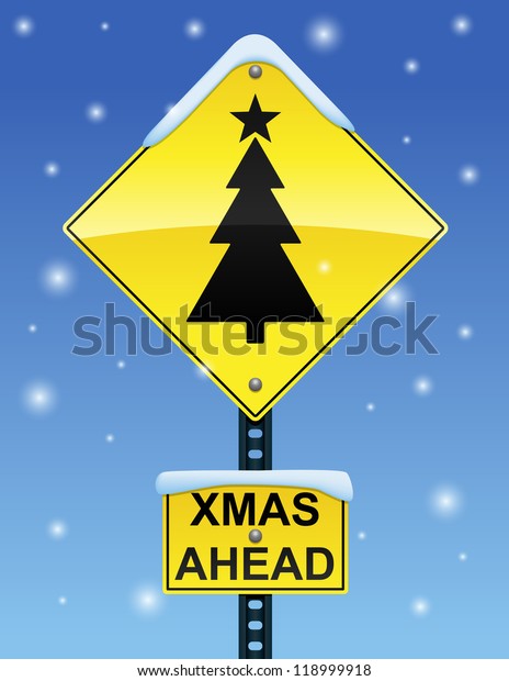 Road Sign Christmas Tree On Snowy Stock Vector (Royalty Free) 118999918 ...