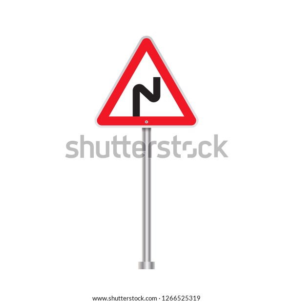 Road Sign Dangerous Turn First Right: vector de stock (libre de ...
