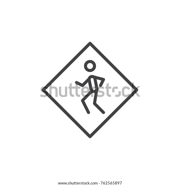 Road Sign Pedestrian Crossing Line Icon Stock Vector (Royalty Free ...