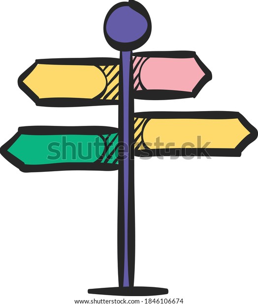 Road Sign Post Icon Color Drawing Stock Vector (Royalty Free) 1846106674