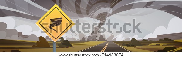 Road Sign Warning About Tornado Twister Stock Vector (Royalty Free ...