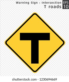 Road Sign Warning Intersections T Roads Stock Vector (Royalty Free ...