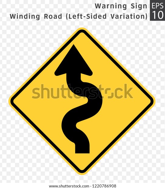 Road Sign Warning Winding Road Leftsided Stock Vector (Royalty Free ...