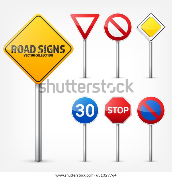 Road Signs Collection Isolated On White Stock Vector (Royalty Free ...