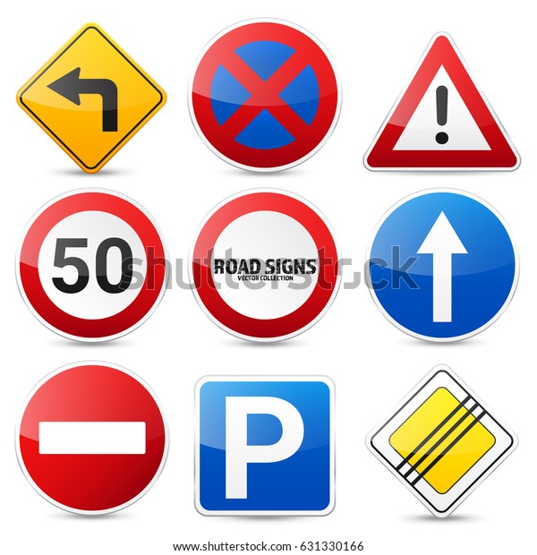 Road Signs Collection Isolated On White 库存矢量图（免版税）631330166 | Shutterstock