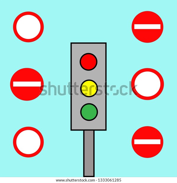 Road Signs Traffic Light On Blue: เวกเตอร์สต็อก (ปลอดค่าลิขสิทธิ์ ...