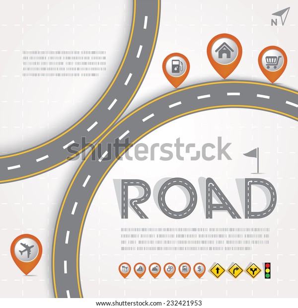Road & Street Design Template with Map Pointer - Marker Icon Set ...
