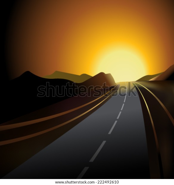 Road Sunset Vector Background Illustration Stock Vector (Royalty Free ...