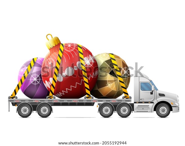 Road Transportation Christmas Tree Baubles Delivery Stock Vector ...
