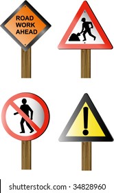 Road Work Construction Site Signs Symbols Stock Vector (Royalty Free ...