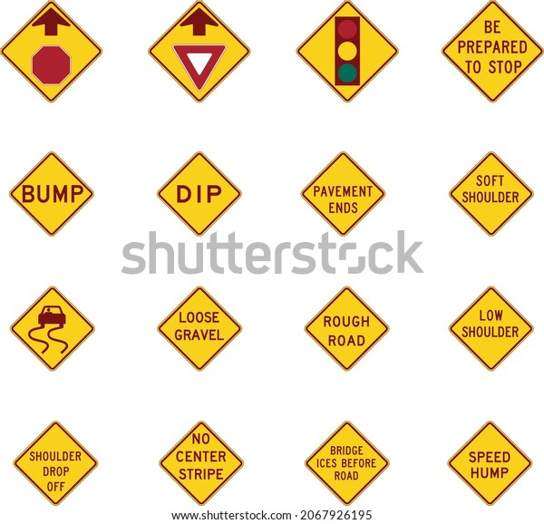 Roadway Condition Advance Traffic Control Signs Stock Vector (Royalty ...