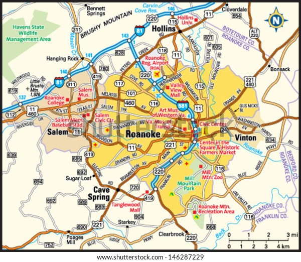 Roanoke Virginia Area Map 스톡 벡터(로열티 프리) 146287229 | Shutterstock