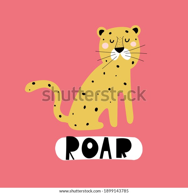 Roar Cartoon Leopard Hand Drawing Lettering Stock Vector (Royalty Free ...