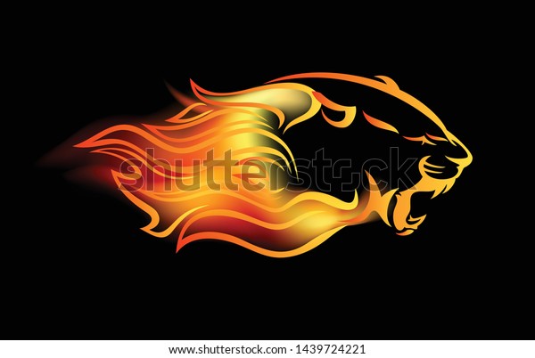 Roaring Mountain Lion Head Fire Flames Stock Vector (Royalty Free ...