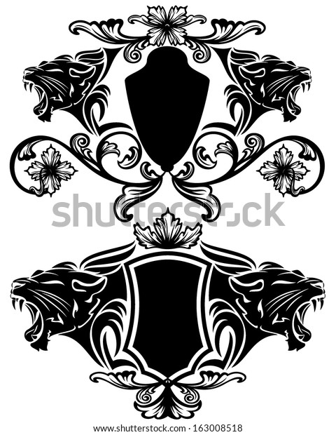 Roaring Panther Detailed Heraldic Emblems Black Stock Vector (Royalty ...