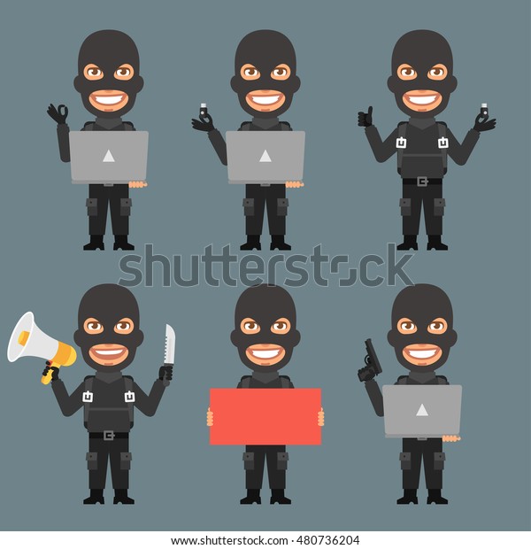 Robber Holds Notebook Poster Megaphone Stock Vector (Royalty Free ...