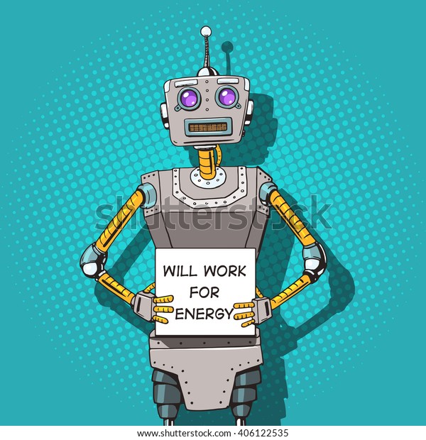 Robot with ads pop art style vector illustration. Robot illustration ...