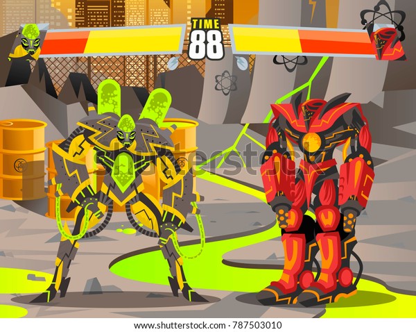 Robot Battle Fighting Videogame Screen Stock Vector (Royalty Free ...