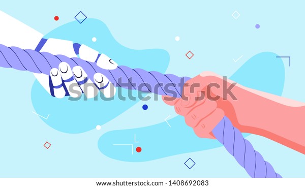 Robot Hand Human Hand Pulling Rope Stock Vector (Royalty Free ...