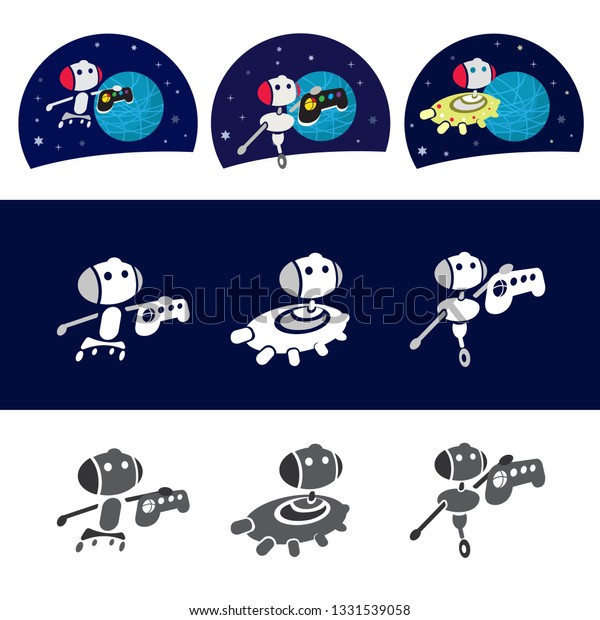 Robot Holds Game Console Different Poses Stock Vector (Royalty Free ...