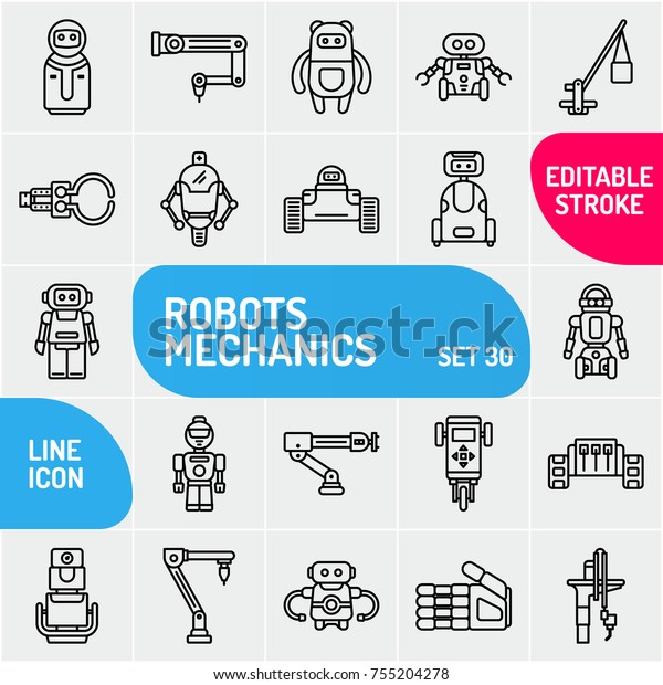 Robot Icon Set Mechanism Linear Style Stock Vector (Royalty Free ...