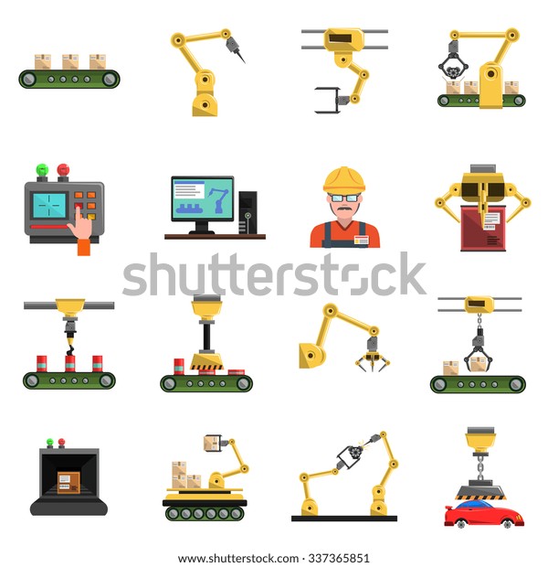 Robot Icons Set Conveyor Mechanic Electronics Stock Vector (Royalty ...