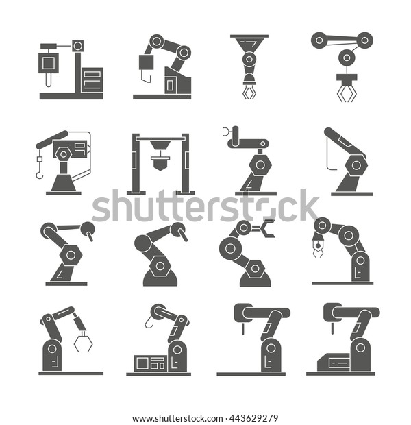 Robot Icons Set Robotic Arm Manufacturing Stock Vector (Royalty Free ...