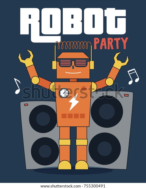 Robot Party Illustration Tshirt Other Uses 스톡 벡터(로열티 프리) 755300491