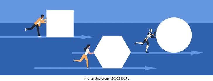 Robot Pushing Business People Push Geometric Stock Vector (Royalty Free ...